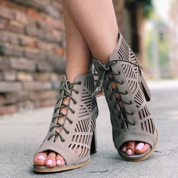 Shoes | Open Toe Laced Up Spring Cut Out Ankle Booties | Poshmark
